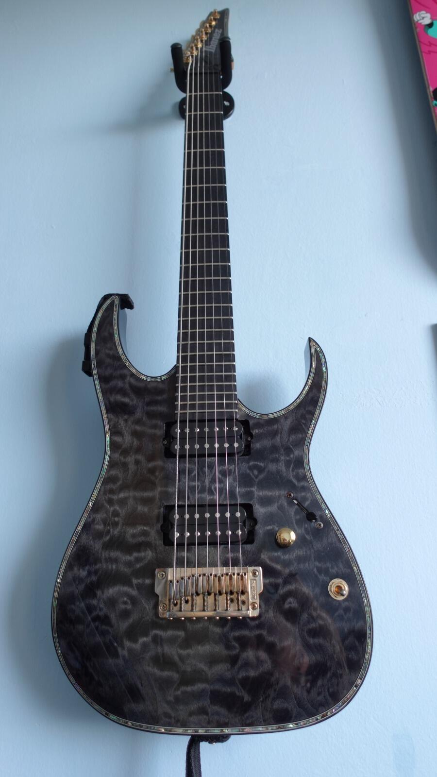 Ibanez Iron Label Trasparent Grey 7 string – prodám | HudebníBazar.cz